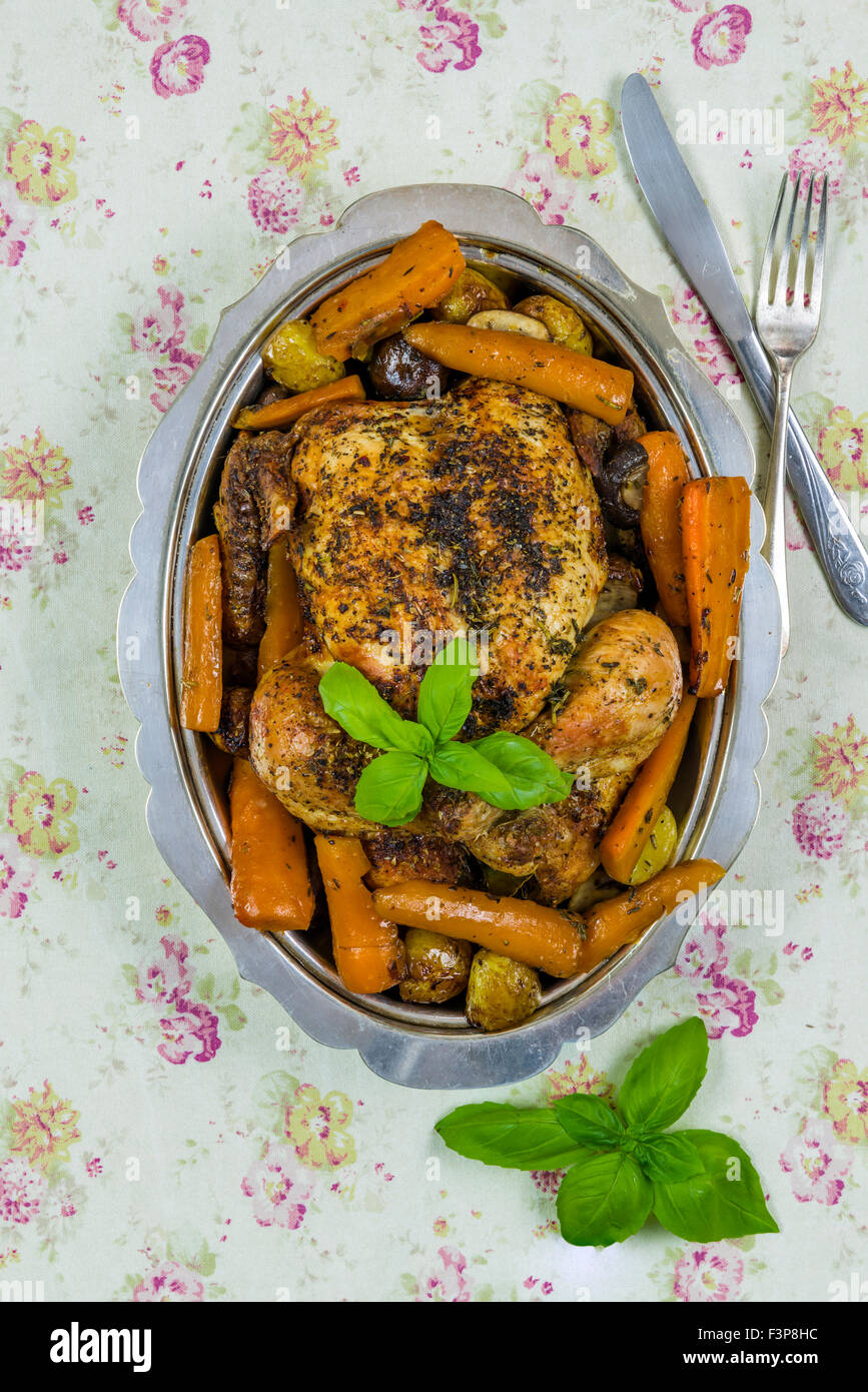 Roast chicken - top view Stock Photo - Alamy