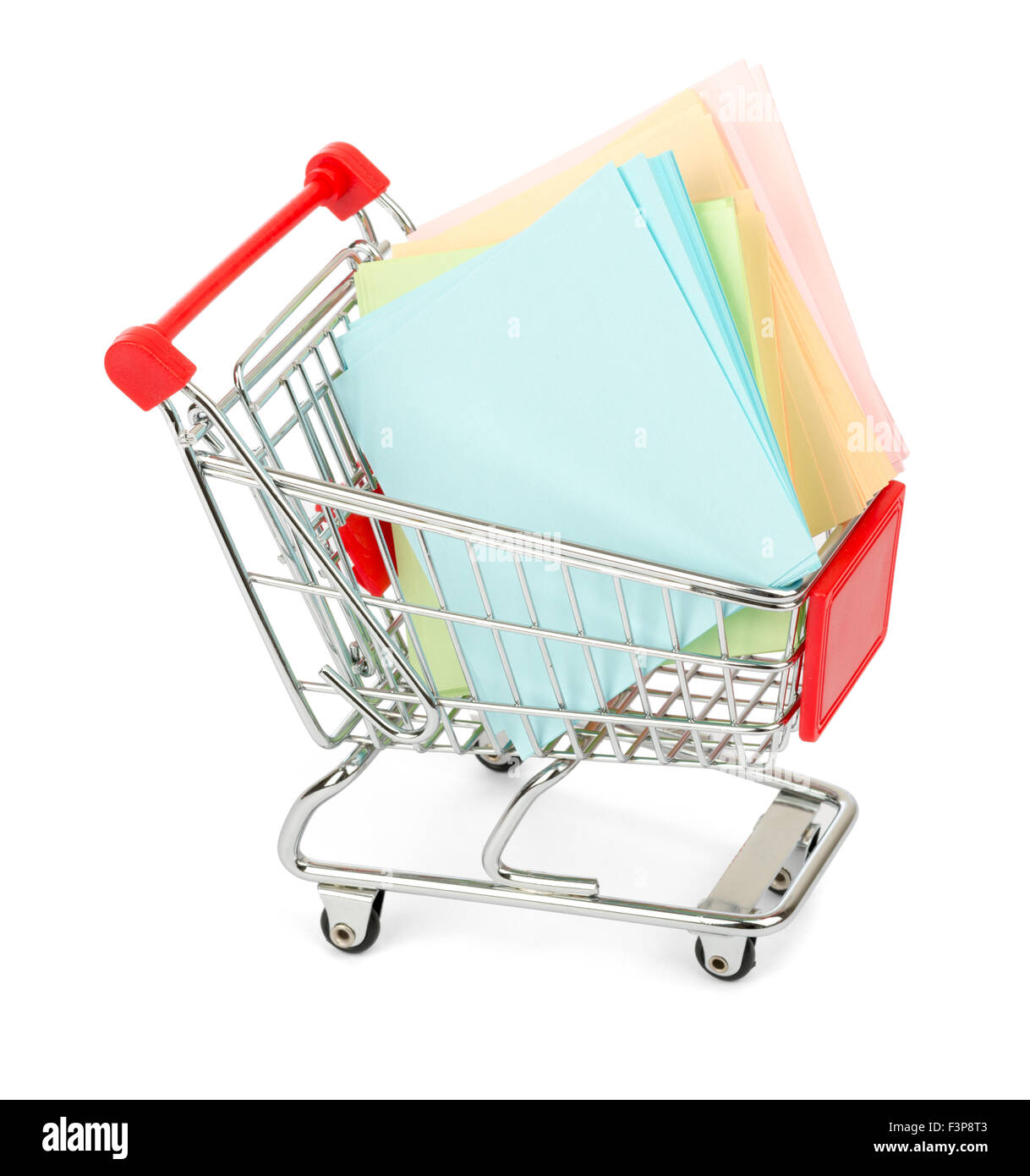 Stickers in shopping cart on white Stock Photo - Alamy