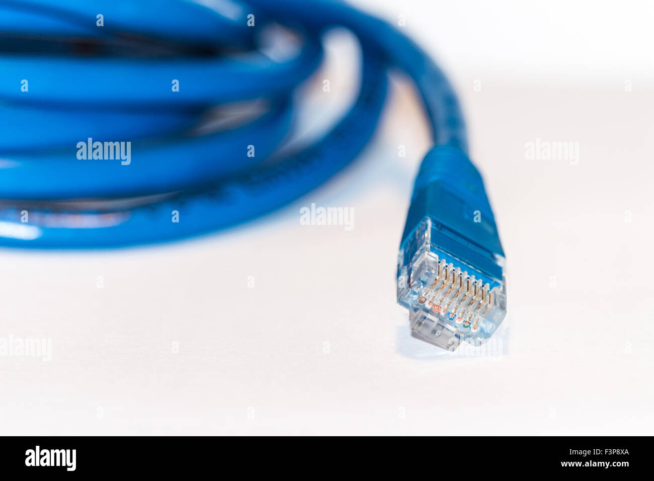 The blue internet cable on white background Stock Photo - Alamy