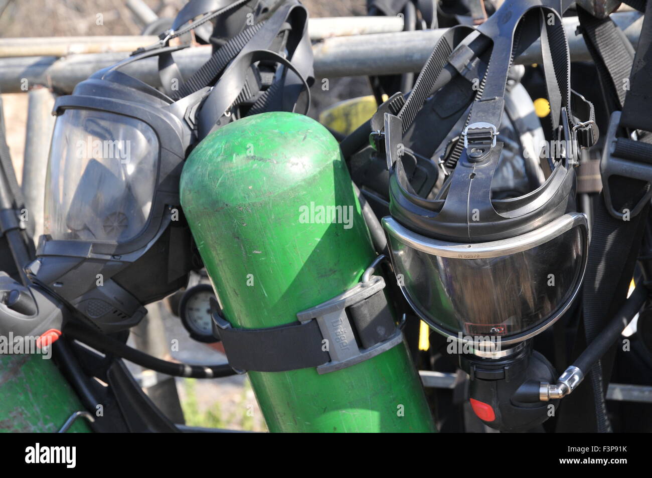 Fire fighters equipment oxygen mask for use Stock Photo - Alamy