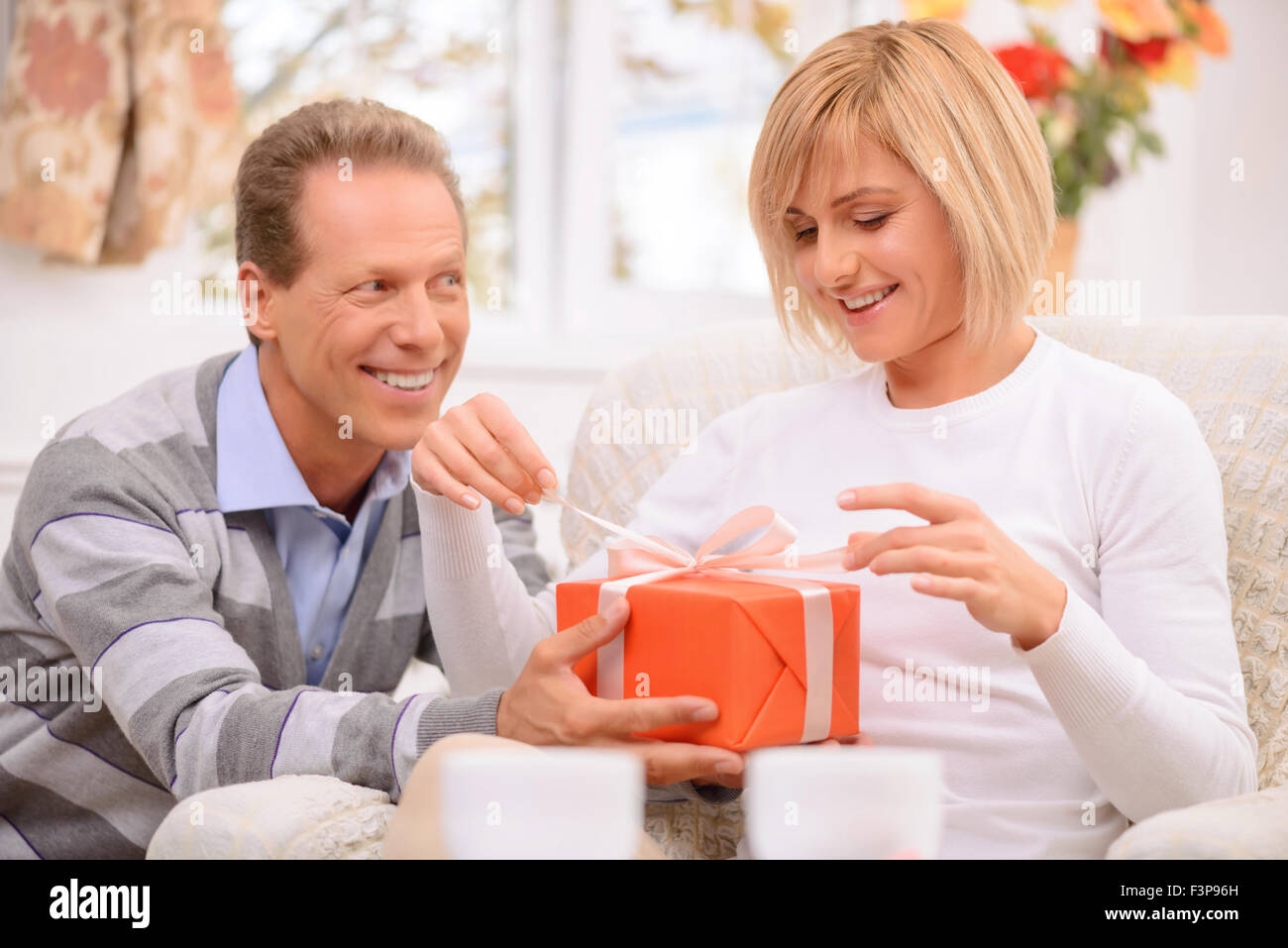 Loving couple celebrating St Valentine day Stock Photo - Alamy