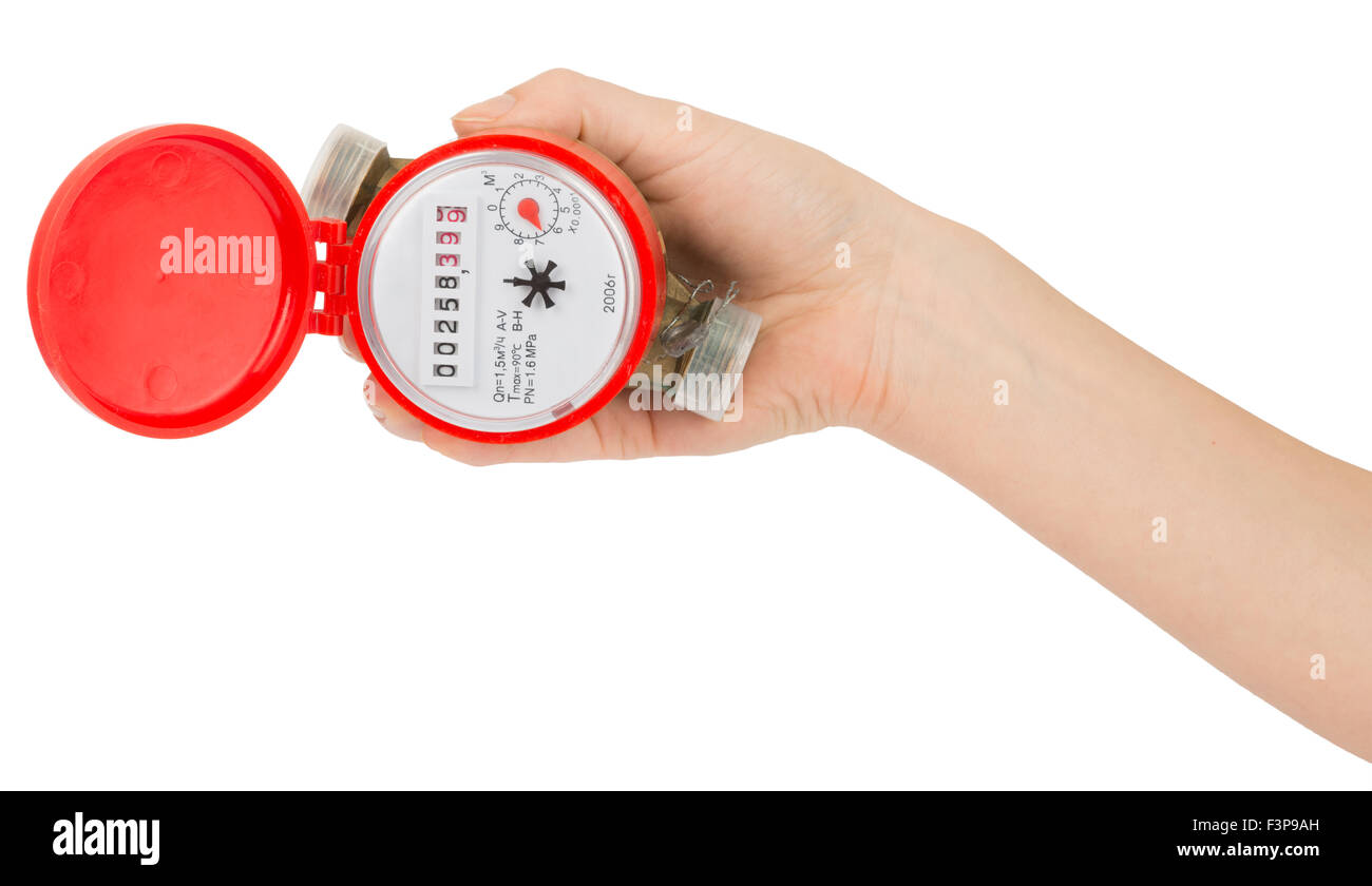 Humans hand holding water meter Stock Photo - Alamy