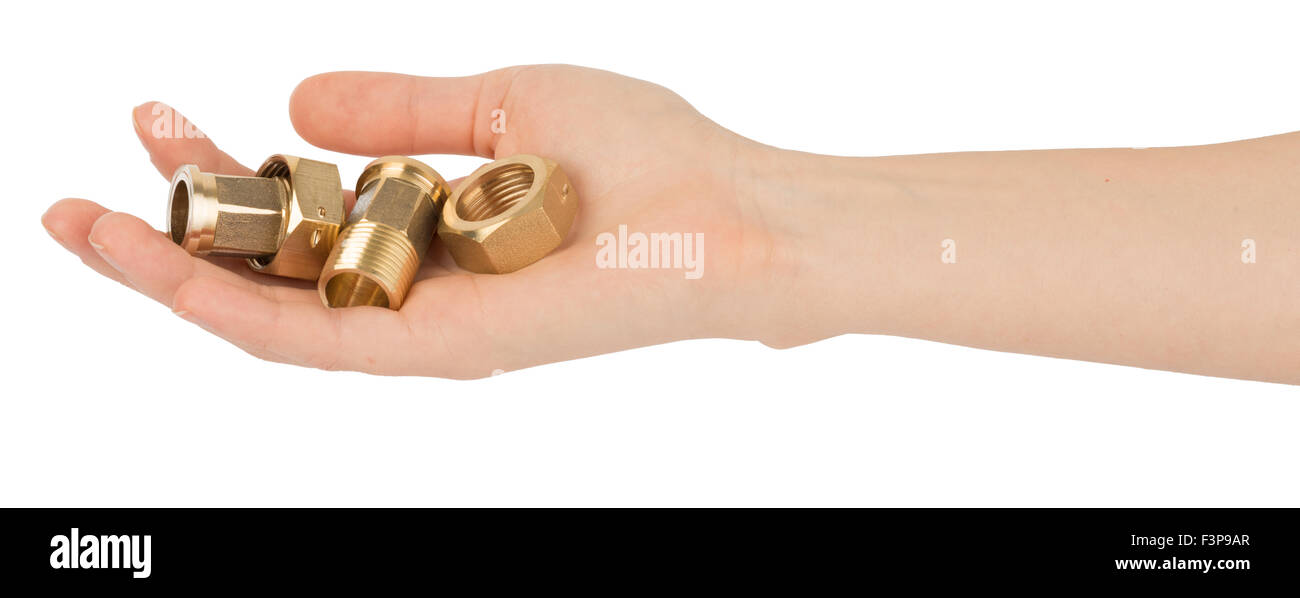 Humans hand holding pipe fittings Stock Photo - Alamy