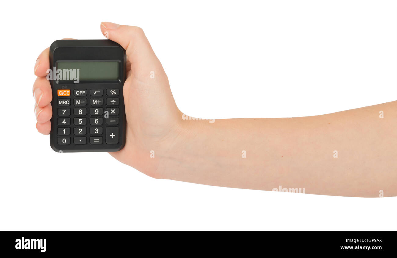 Humans hand holding calculator Stock Photo - Alamy