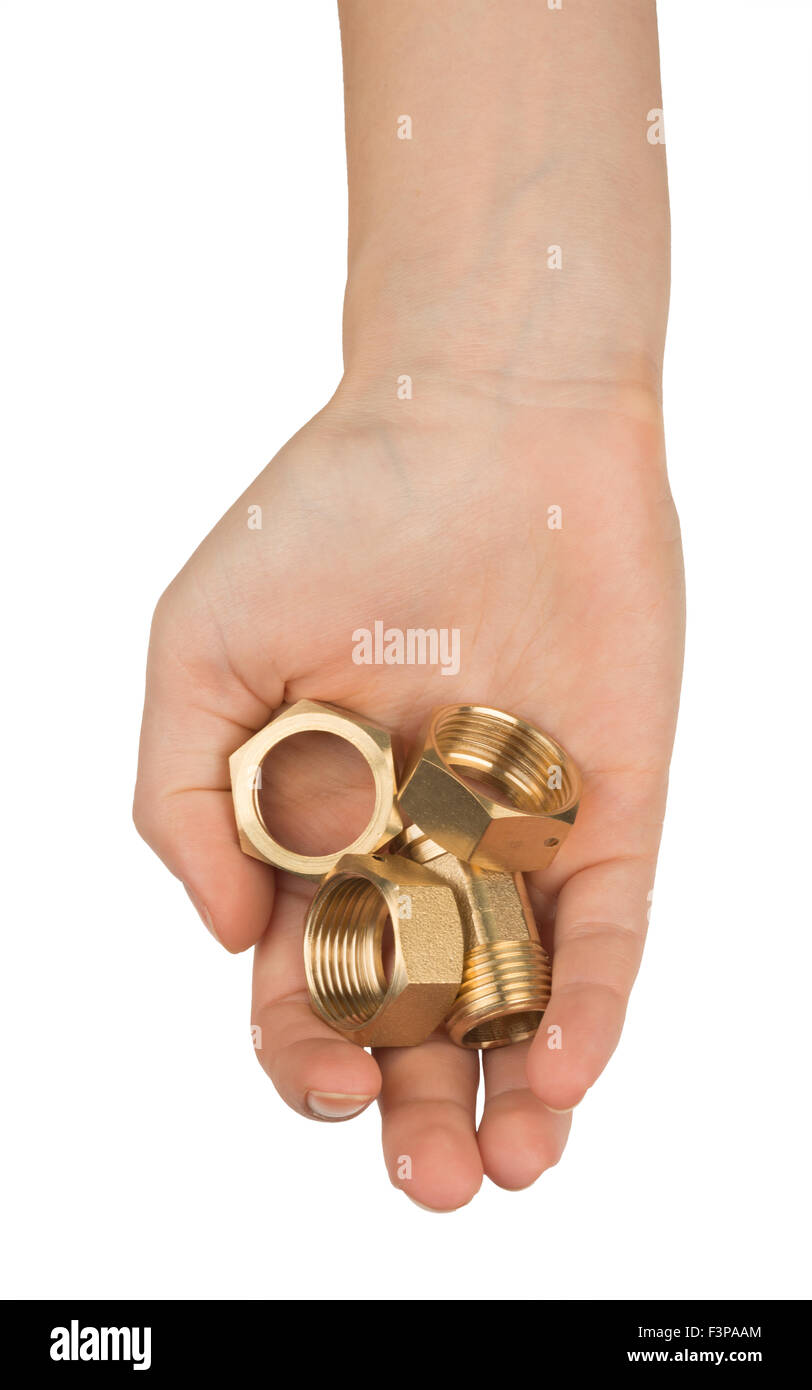 Humans hand holding pipe fittings, top view Stock Photo - Alamy
