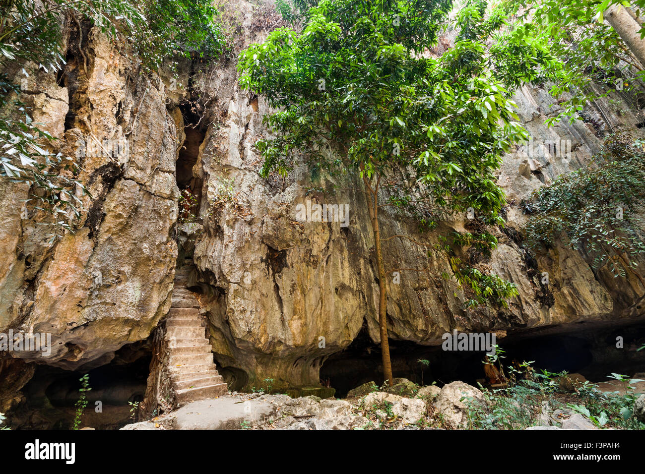 Stairway to Buddhist caves in Kampong Trach, Kep - Kampot Province ...
