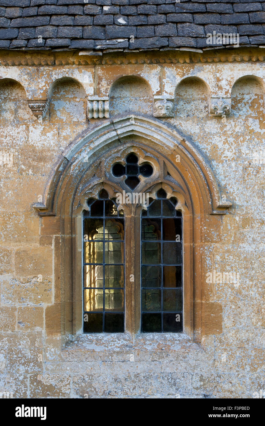 St Peters Church arched window detail, Stanway, cotswolds ...