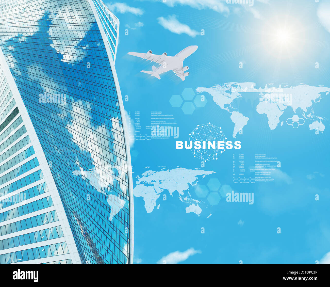 Building with world map and words Stock Photo - Alamy