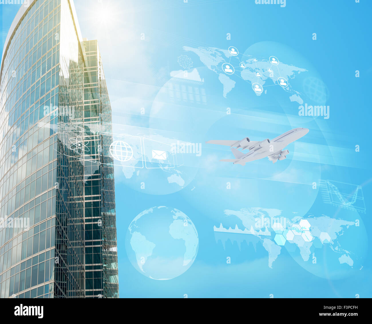 Business building with world map Stock Photo - Alamy