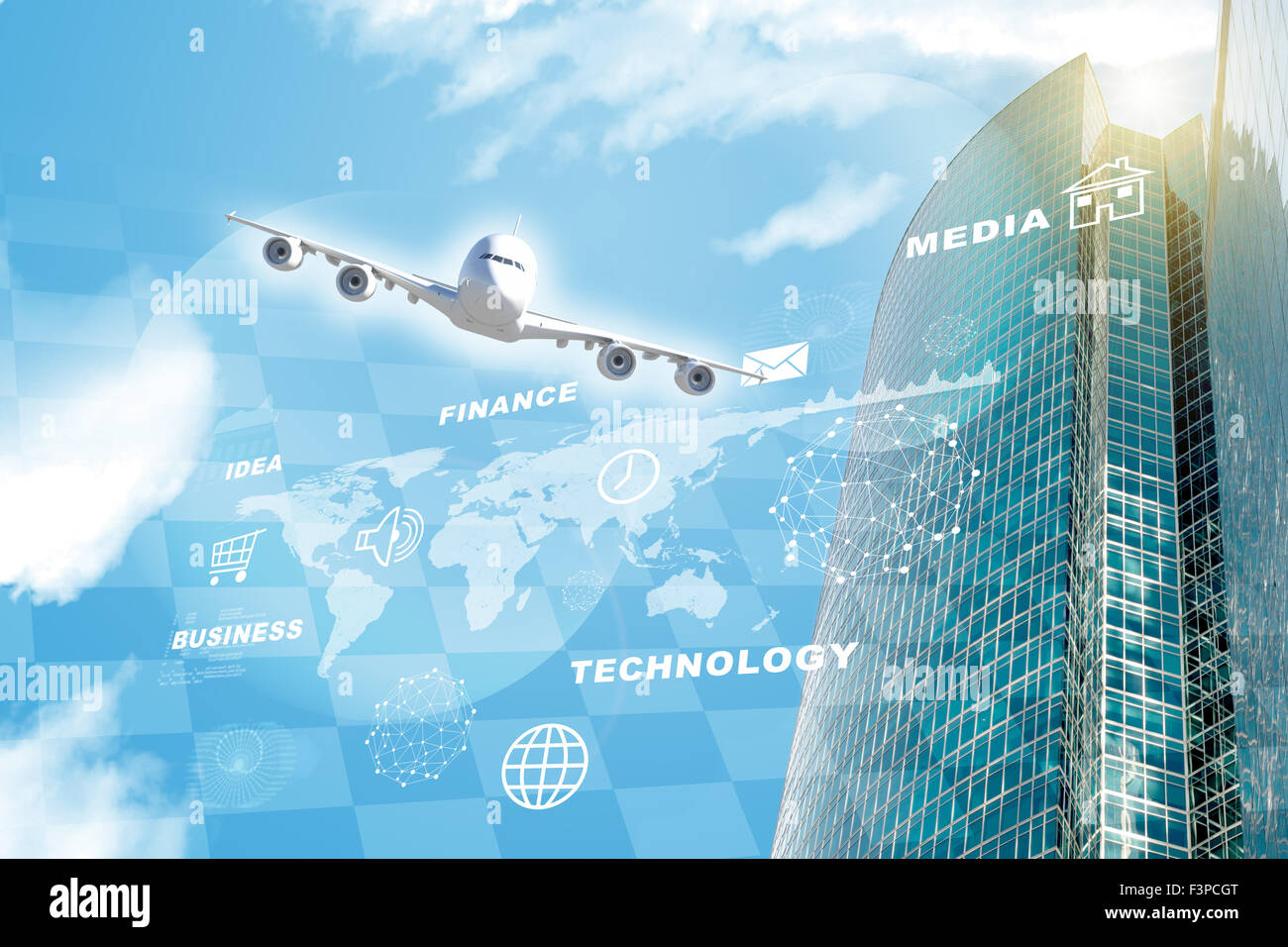 Business center with icons Stock Photo - Alamy