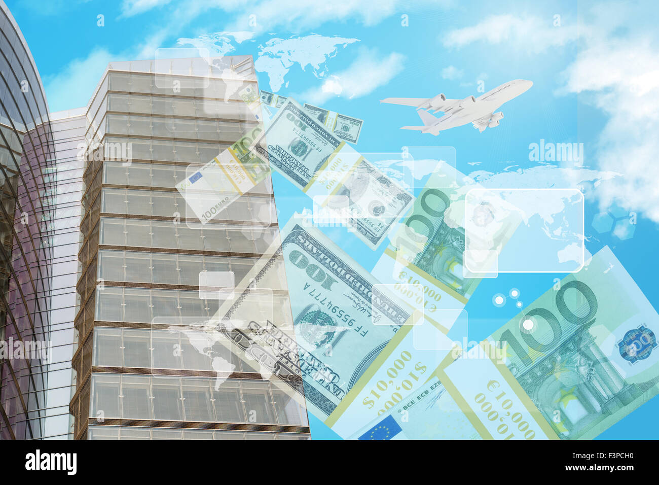 Business center with world map and charts Stock Photo - Alamy