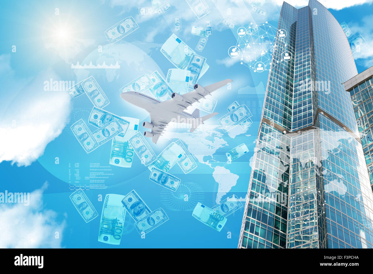 Business center with world map and graphs Stock Photo - Alamy