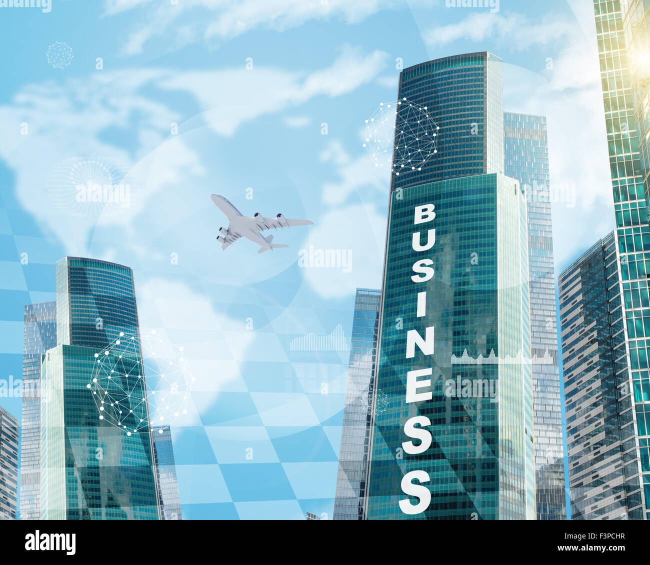 Skyscraper world map words hi-res stock photography and images - Alamy