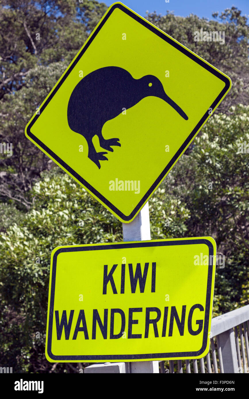 Kiwi wandering sign. Seen on North Island, New Zealand Stock Photo - Alamy
