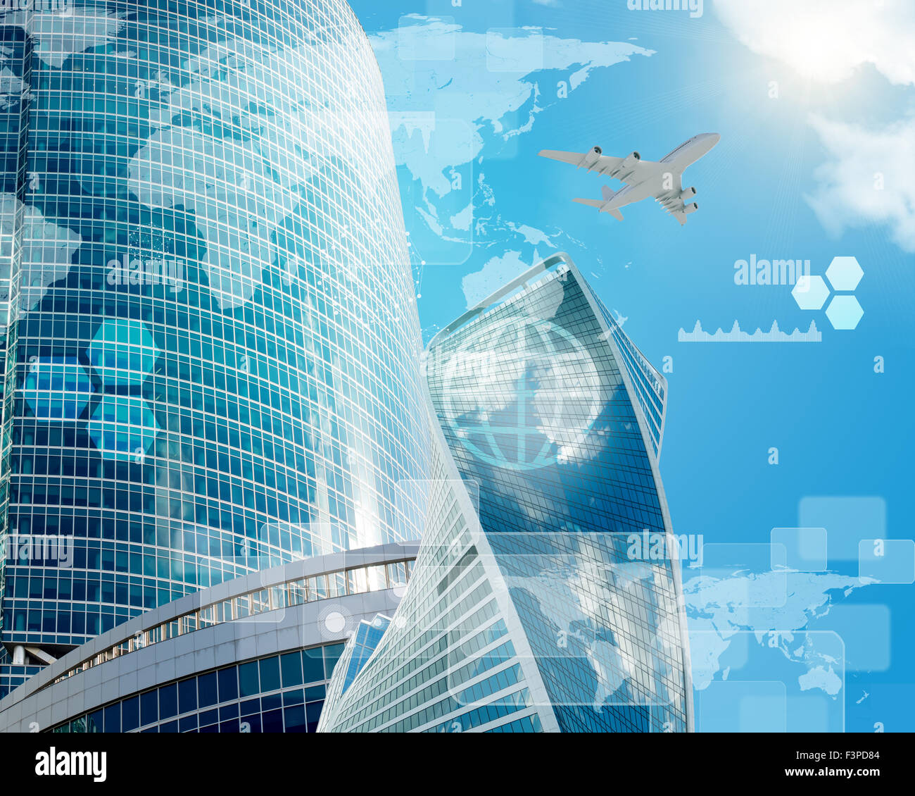 World map with business city and graphs Stock Photo - Alamy