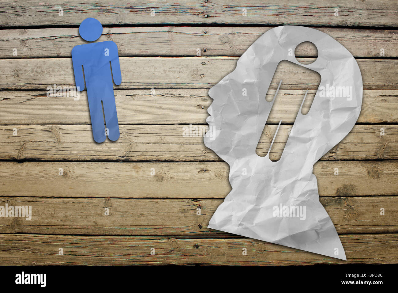 Paper people symbols wood deck background human man head hi-res stock ...