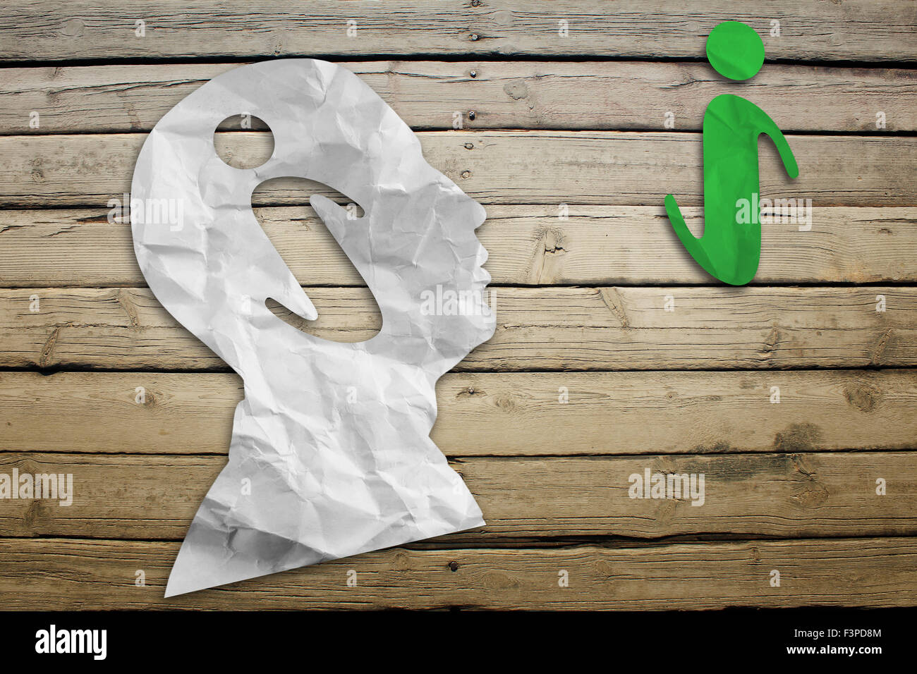 Paper people symbols wood deck background human man head hi-res stock ...