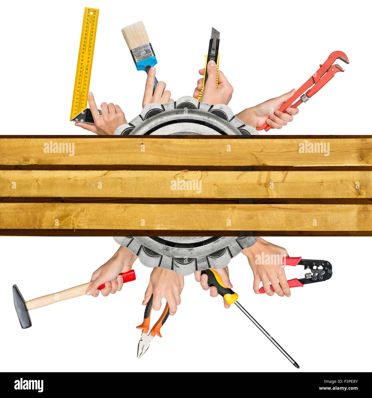 Humans hands holding different tools Stock Photo - Alamy
