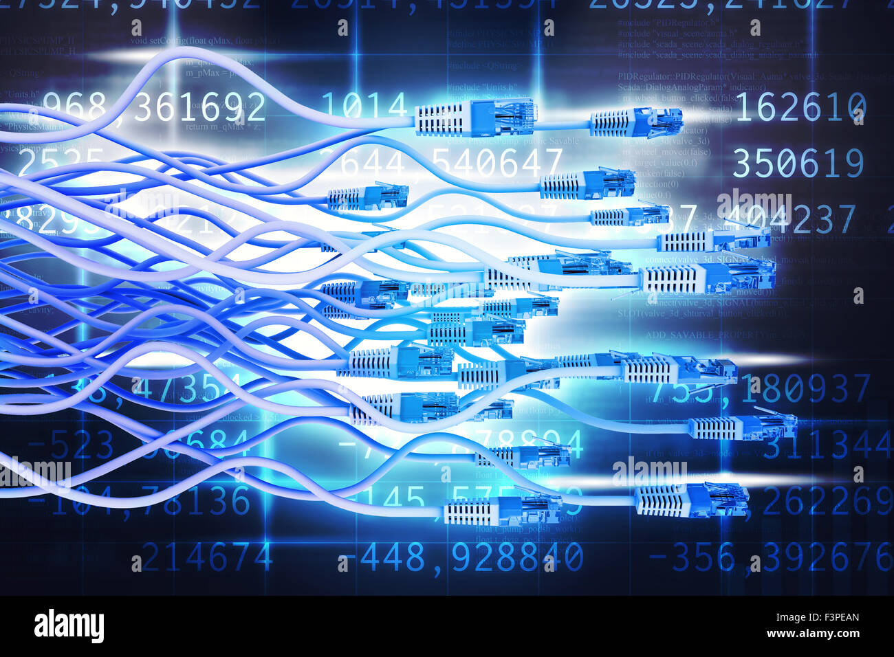 Abstract blue background with set of cables Stock Photo - Alamy