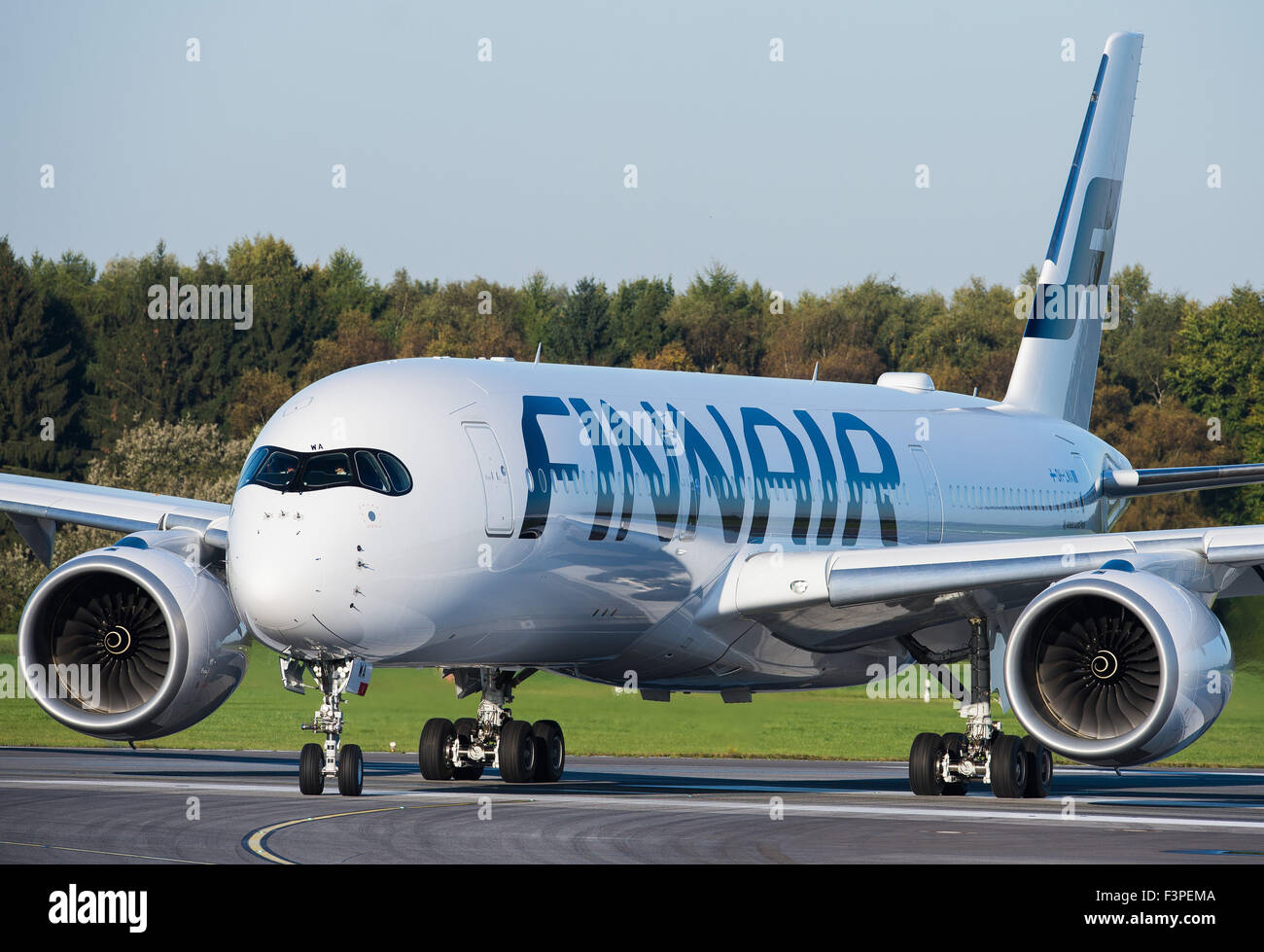 Hamburg, Germany. 11th Oct, 2015. A Finnair Airbus A350 XWB taxis after ...