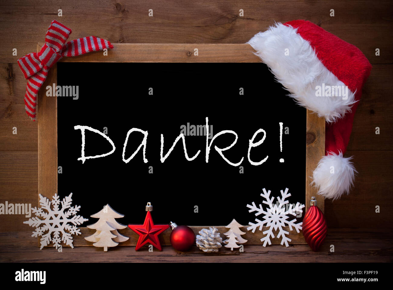Brown Christmas Blackboard Santa Hat Danke Means Thank You Stock Photo ...
