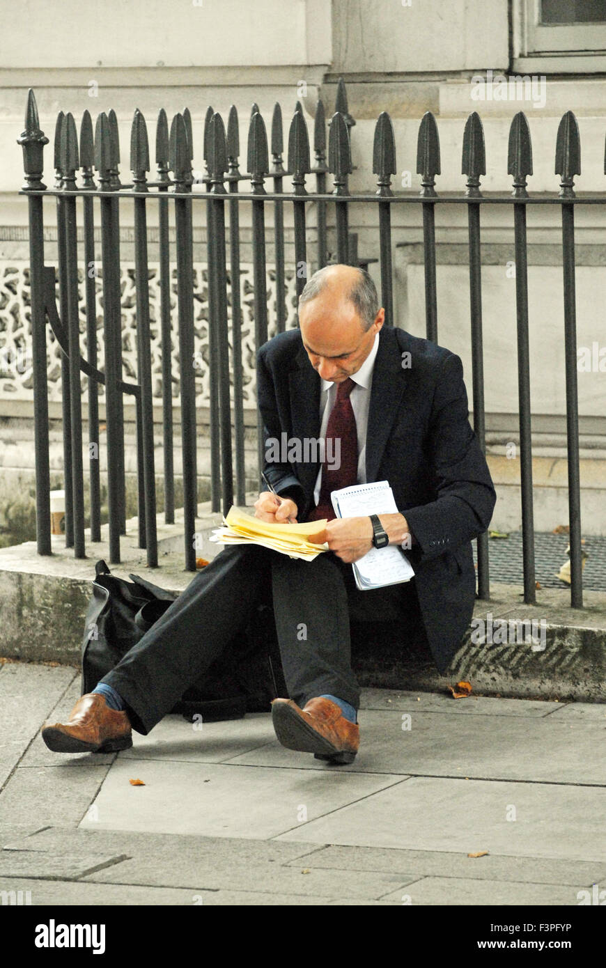 London, UK, 14 August 2015, Journalist at work outside Westminster ...