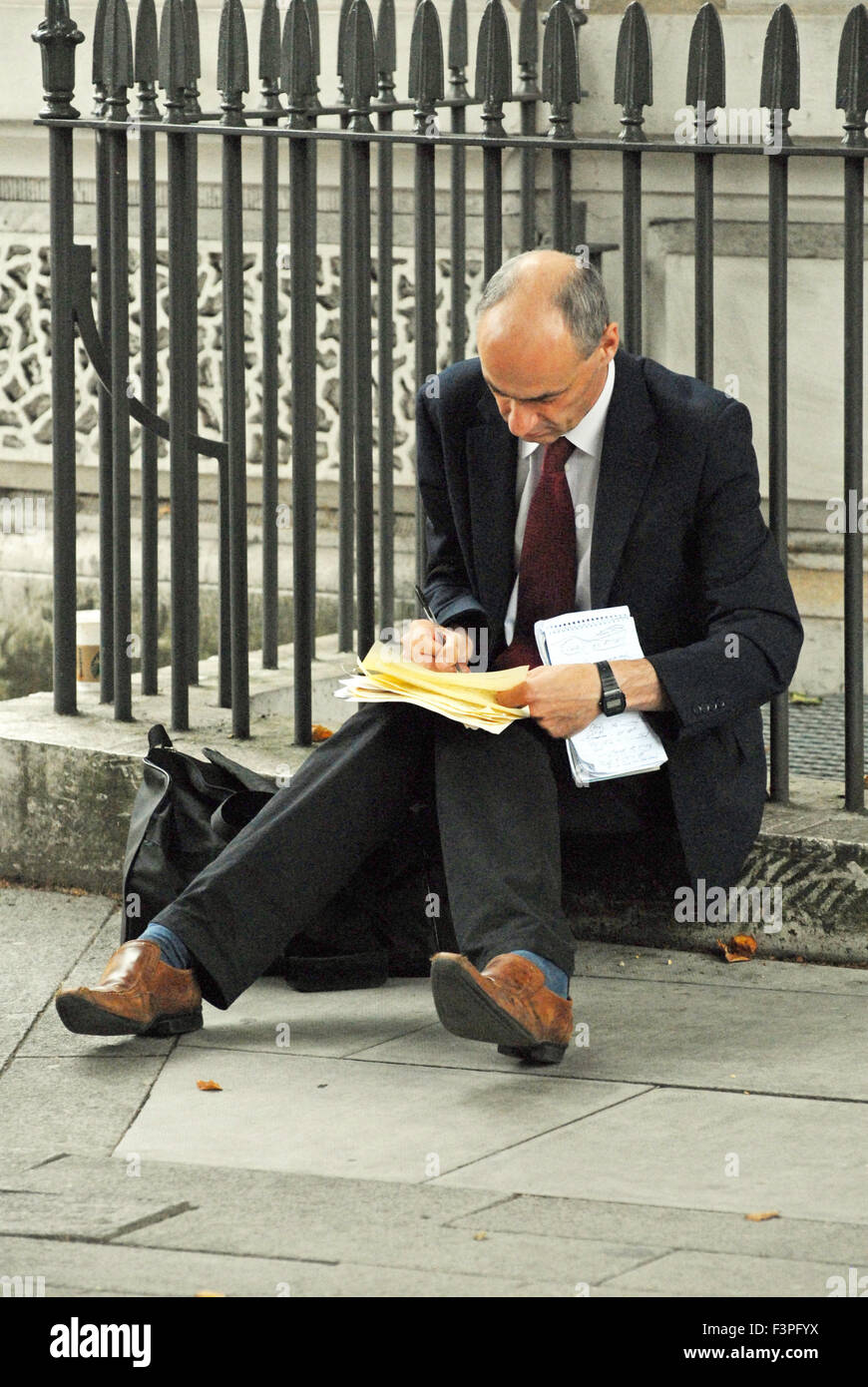 London, UK, 14 August 2015, Journalist at work outside Westminster ...