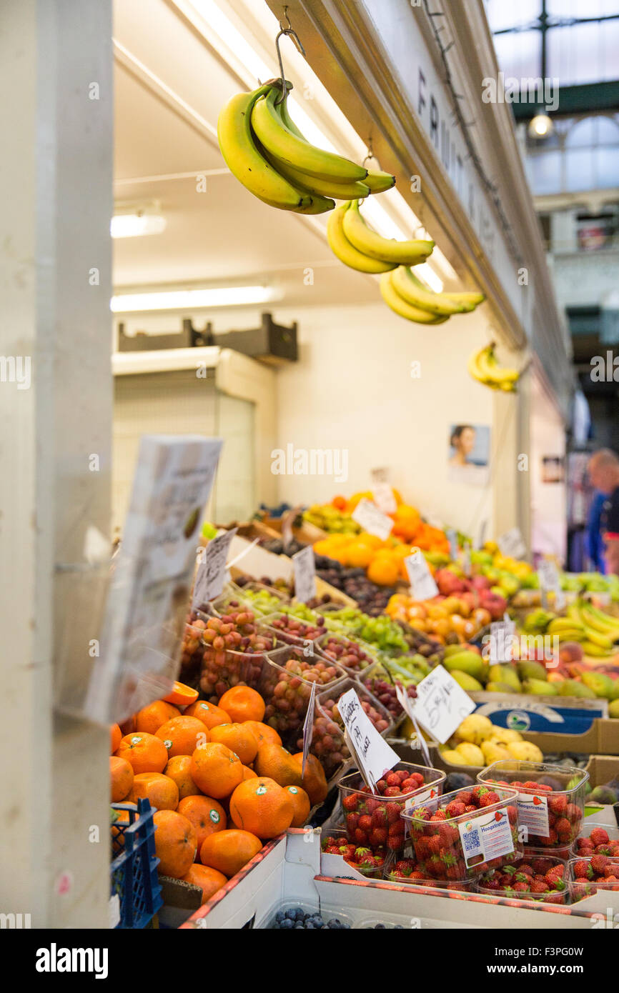 Fruit Booth at Cardiff Market Stock Photo - Alamy