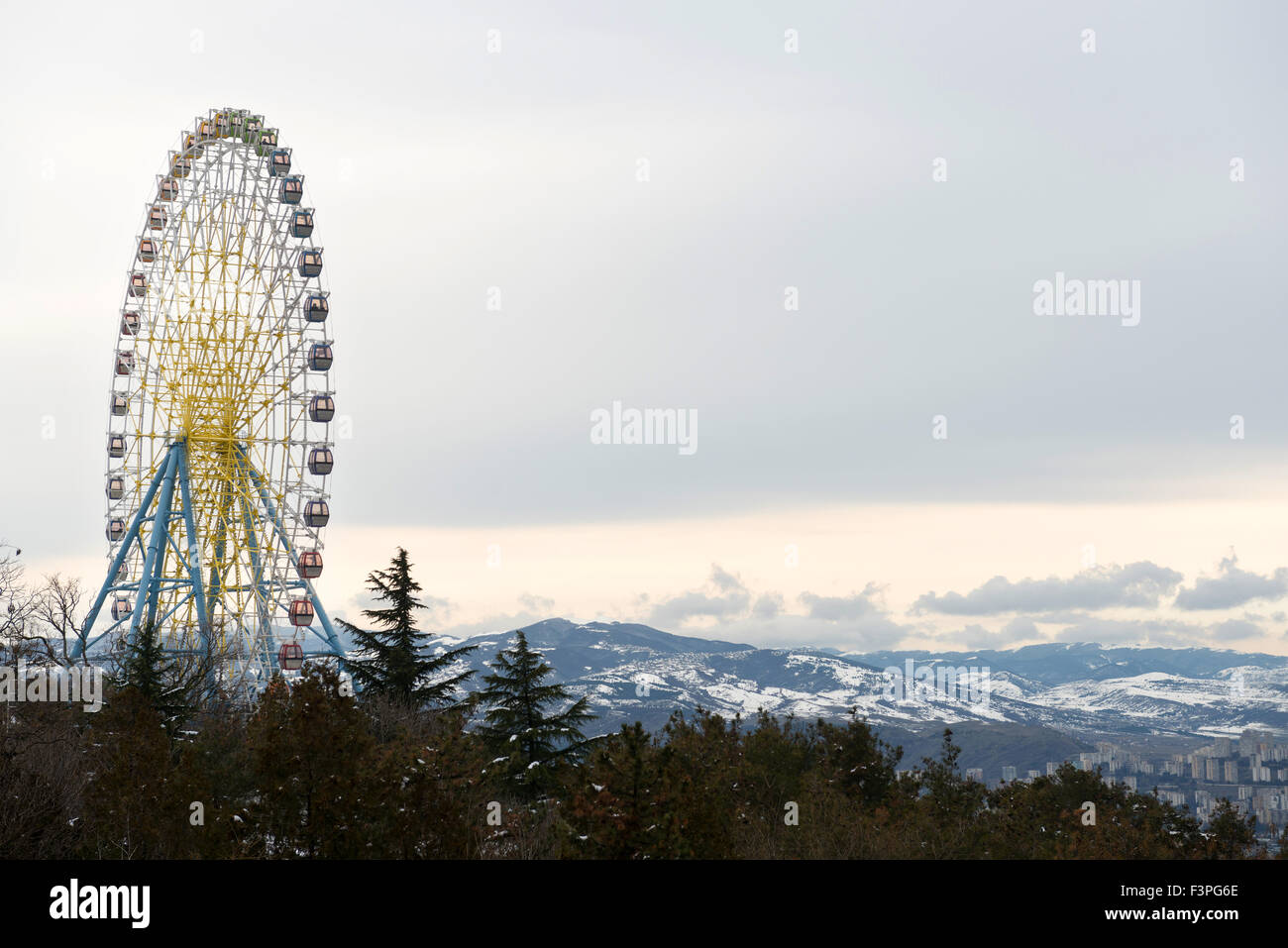 Big observation wheel (Ferris) on the mount Mtatsminda in Tbilisi ...
