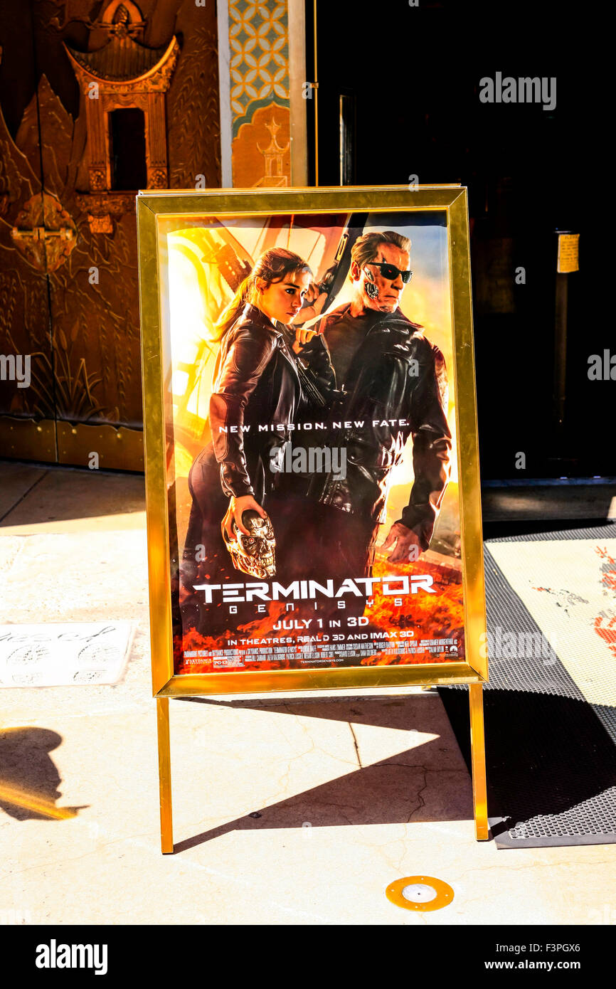 Sidewalk advertising billboard advertising the latest Terminator film ...