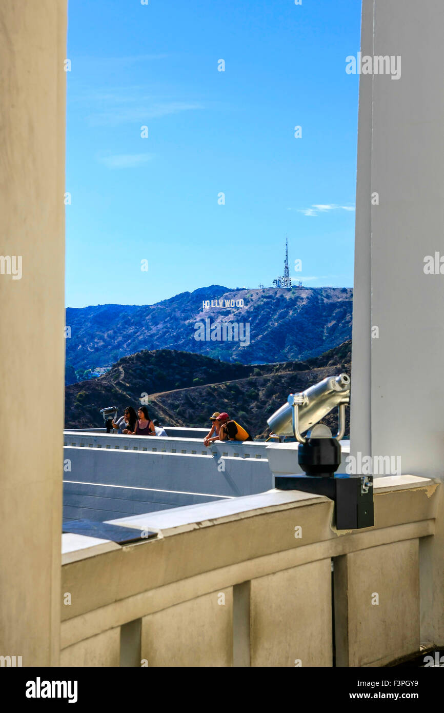 View of the Hollywood sign from the Griffith Observatory in Los Angeles ...
