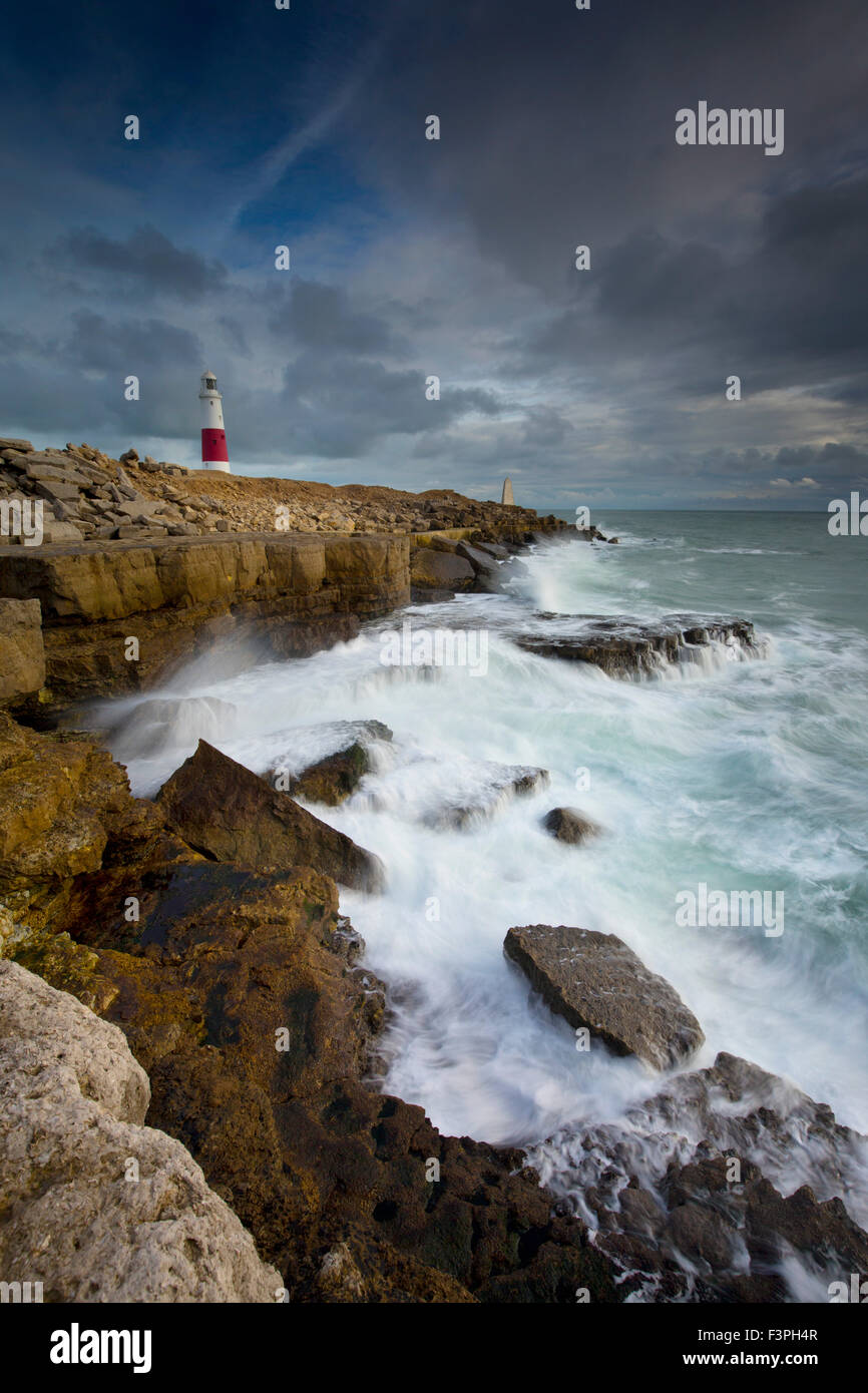 Portland Bill; Limestone Cliffs and Lighthouse Dorset; UK Stock Photo ...