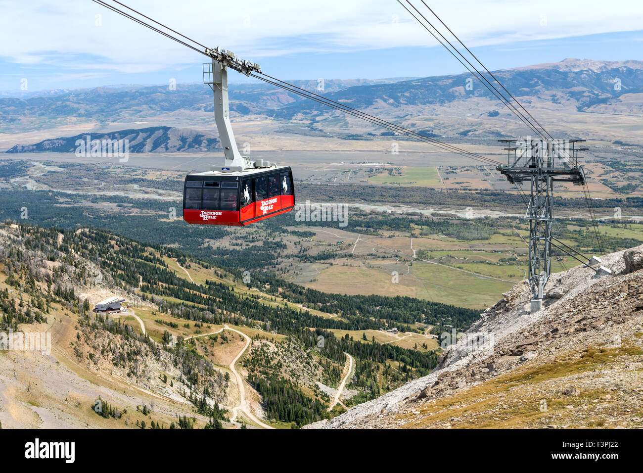 Aerial tram transports summer visitors to the mountaintop; Jackson Hole ...