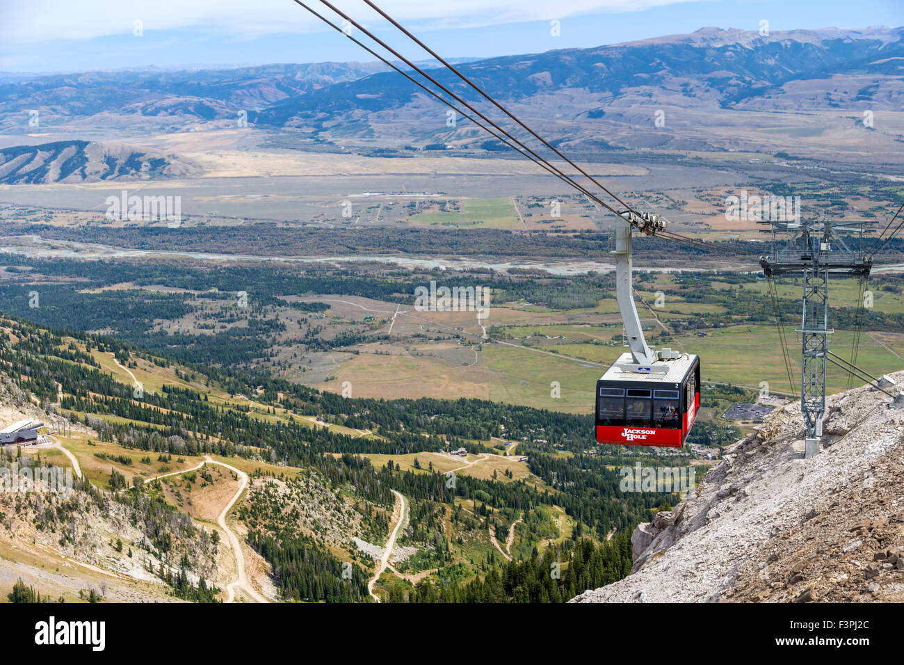 Aerial tram transports summer visitors to the mountaintop; Jackson Hole ...
