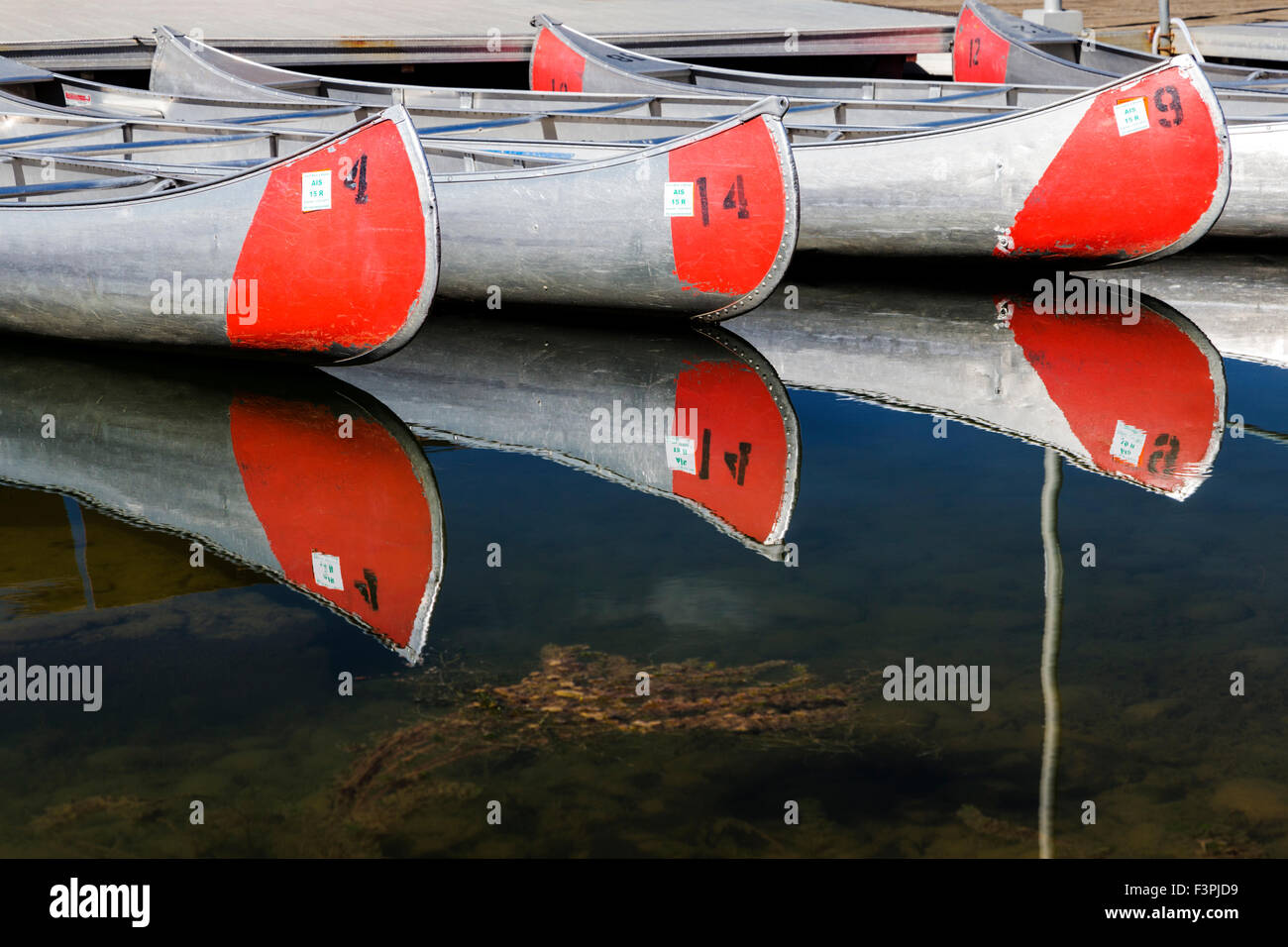 Canoes create graphic pattern; Colter Bay Marina; Jackson Lake; Grand ...