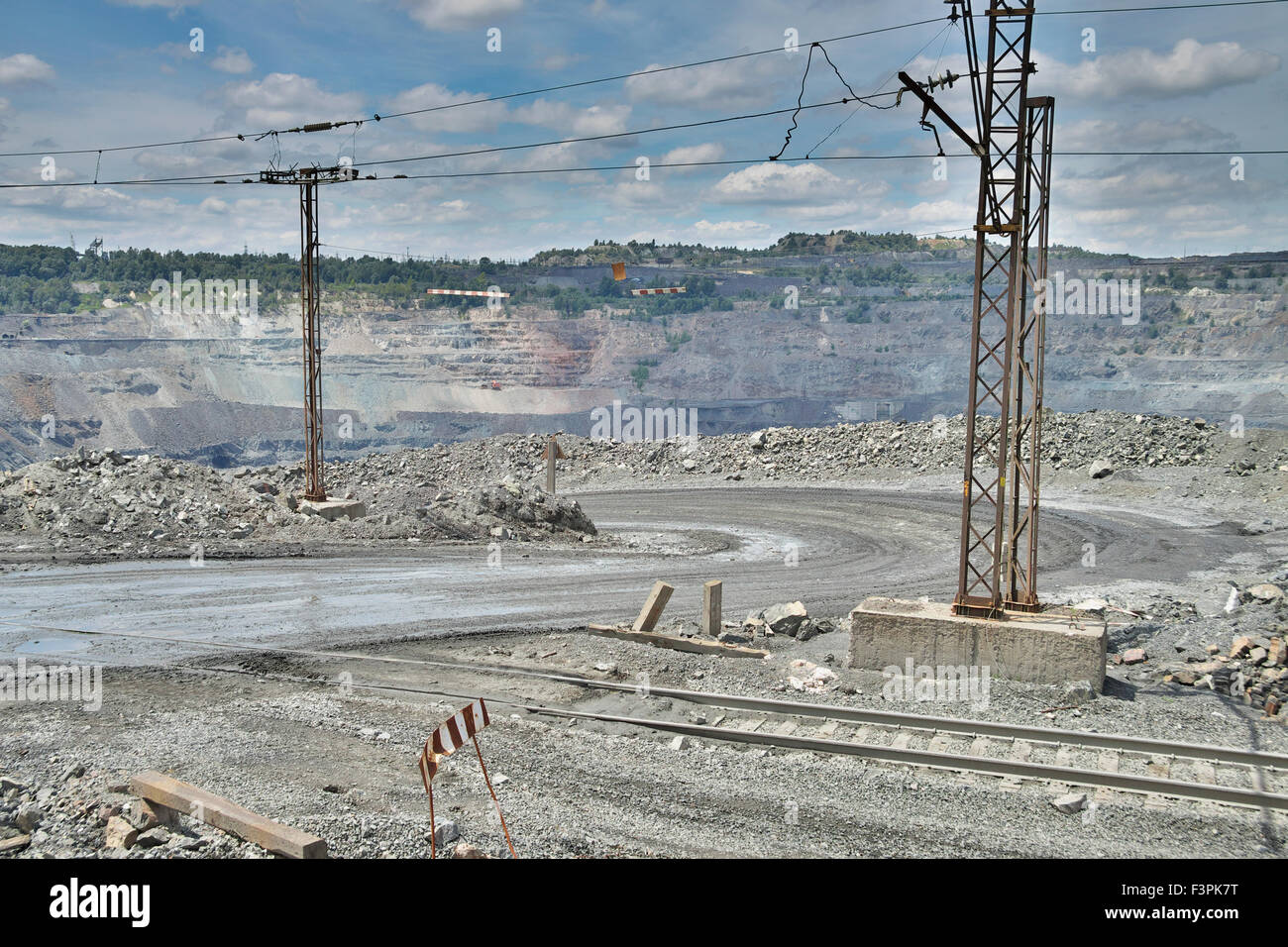 Railway track and road to the iron ore opencast Stock Photo - Alamy