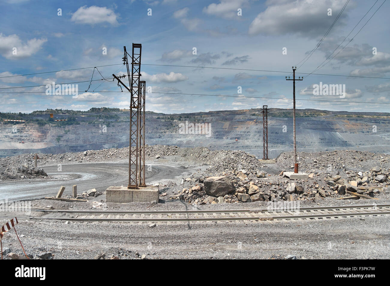 Railway track and road on the iron ore opencast Stock Photo - Alamy
