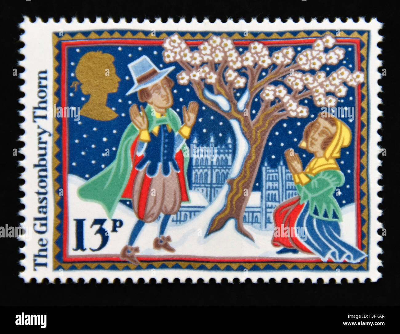 Postage stamp. Great Britain. Queen Elizabeth II. 1986.Christmas. Folk ...