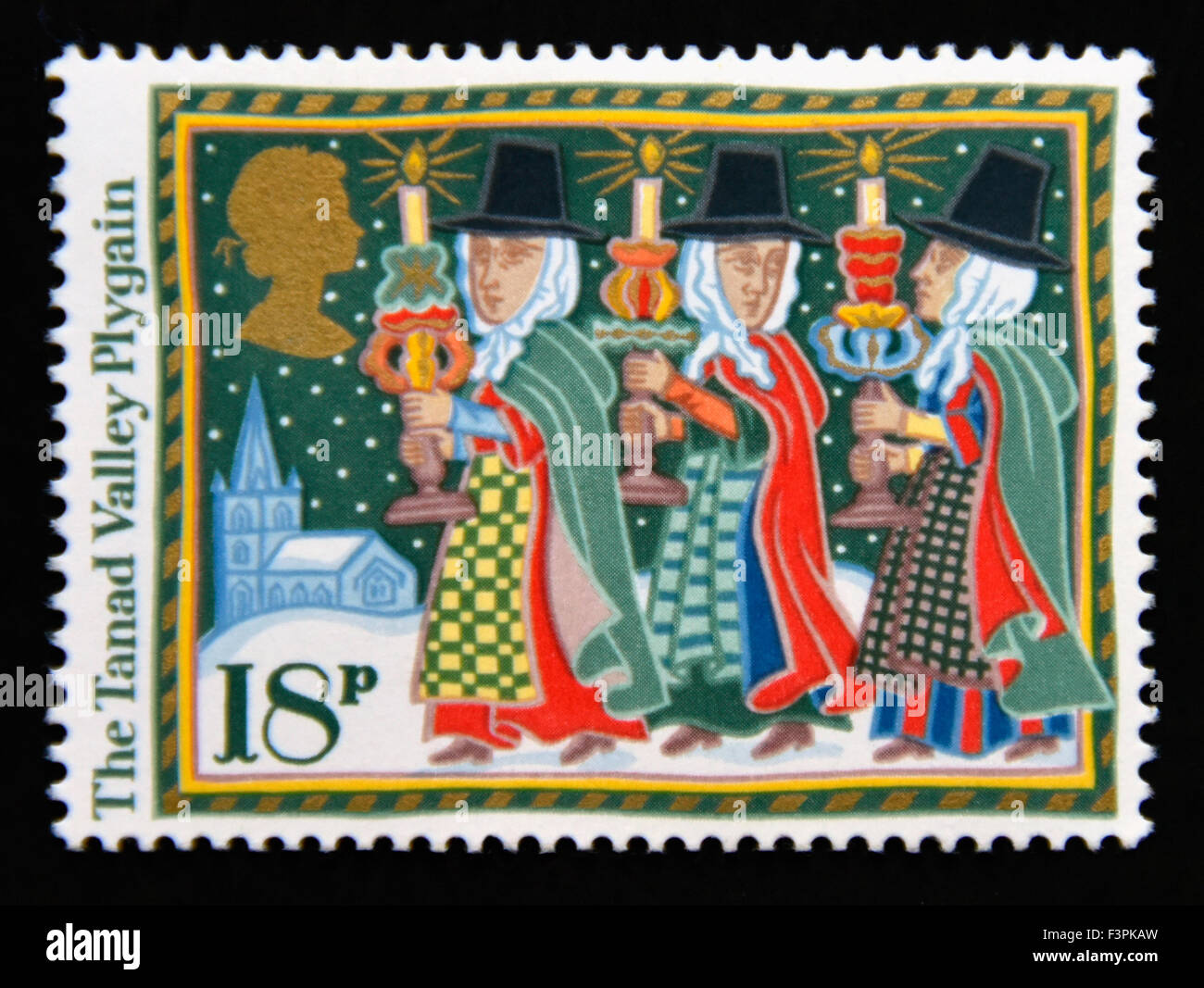 Postage stamp. Great Britain. Queen Elizabeth II. 1986.Christmas. Folk ...