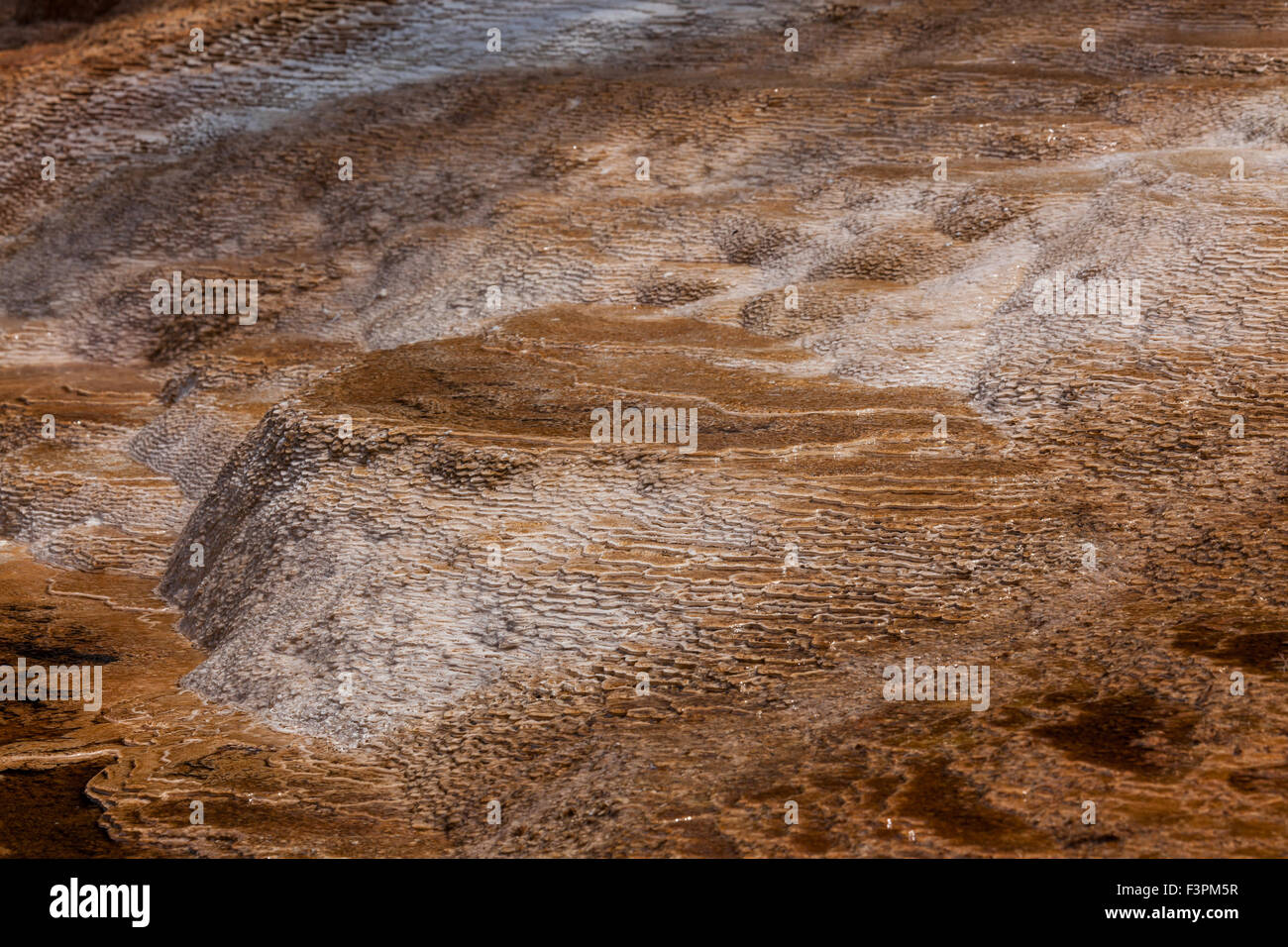 Cascading layers of hot water mineral flow with live bacteria creating ...