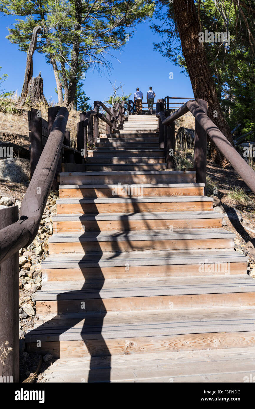 Tourists at overlook platform; Yellowstone River; Grand Canyon of the ...
