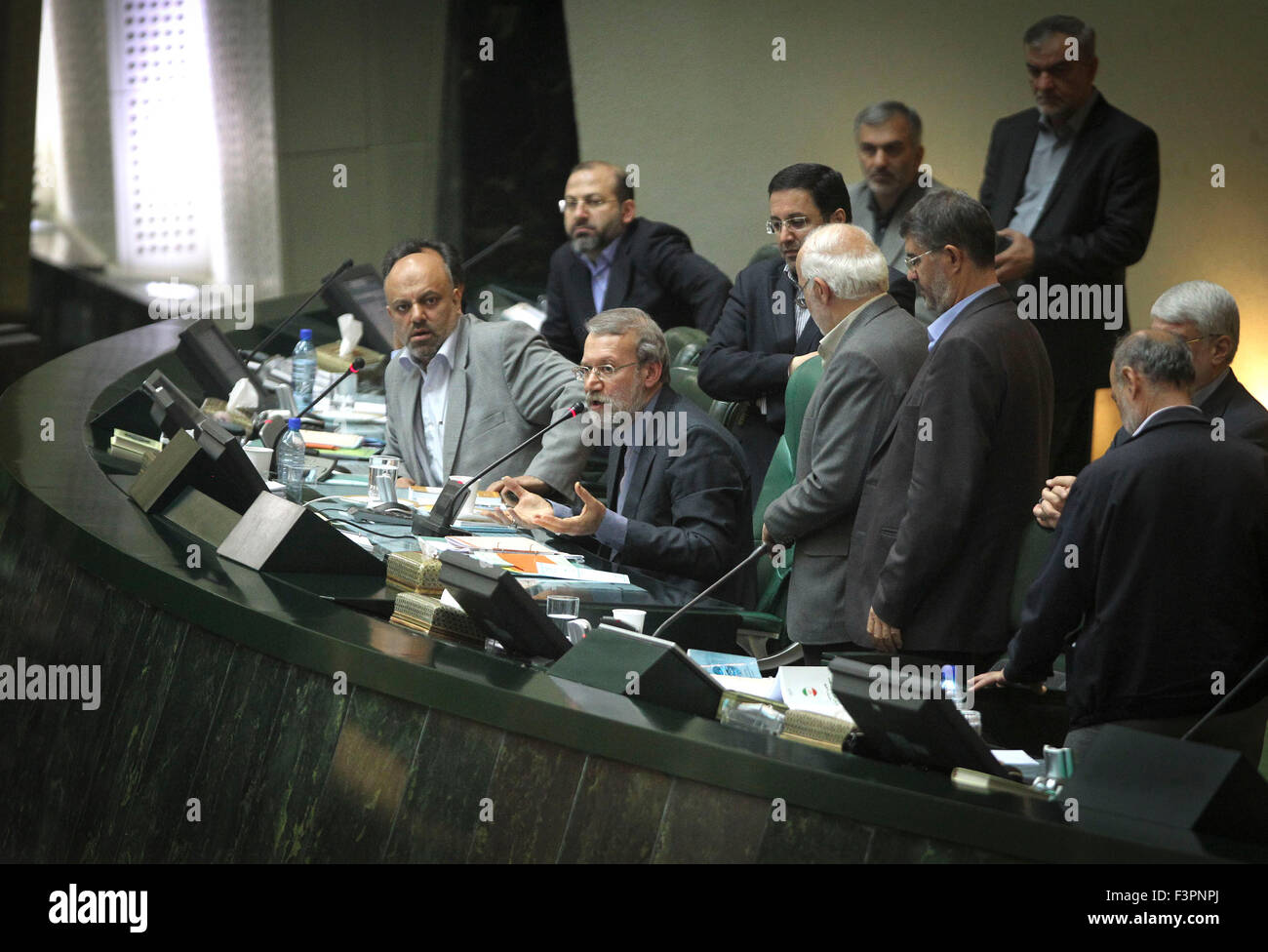 Tehran, Iran. 11th Oct, 2015. Iranian Parliament Speaker Ali Larijani ...