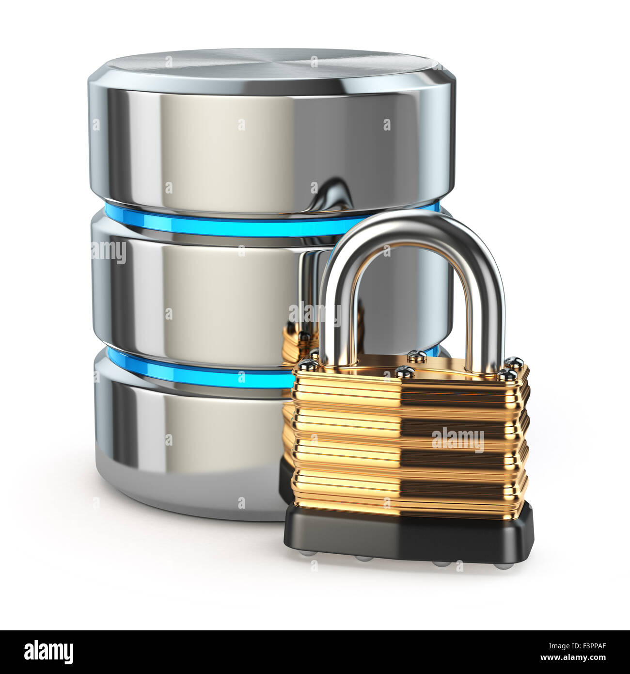 Database storage security concept. Disk with lock isolated on white, 3d ...