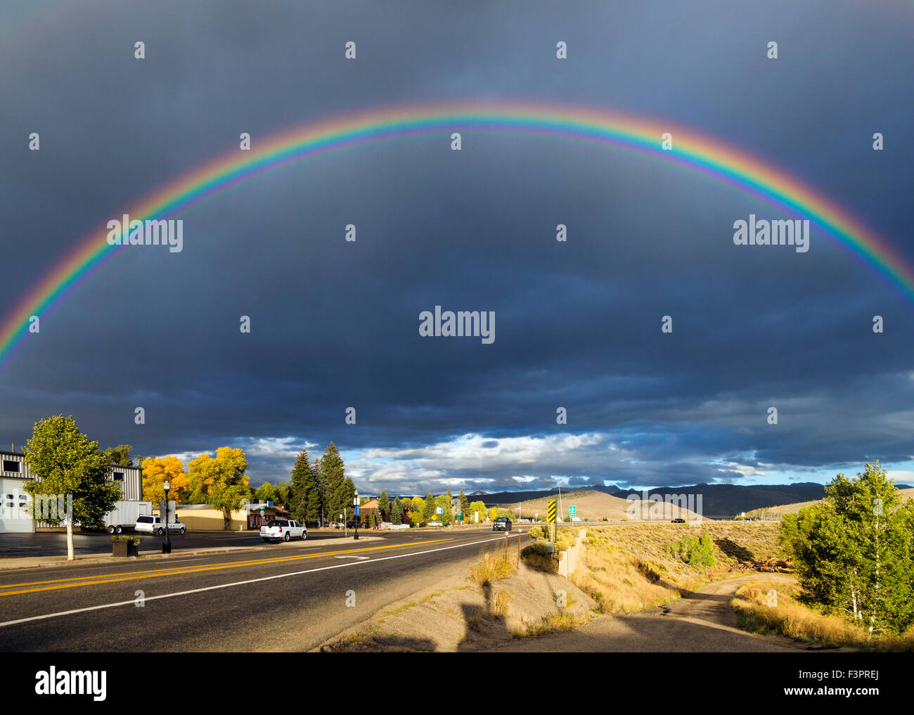 Dramatic vibrant rainbow; Granby; Colorado; USA Stock Photo - Alamy