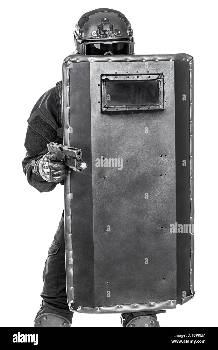 SWAT officer with ballistic shield Stock Photo - Alamy