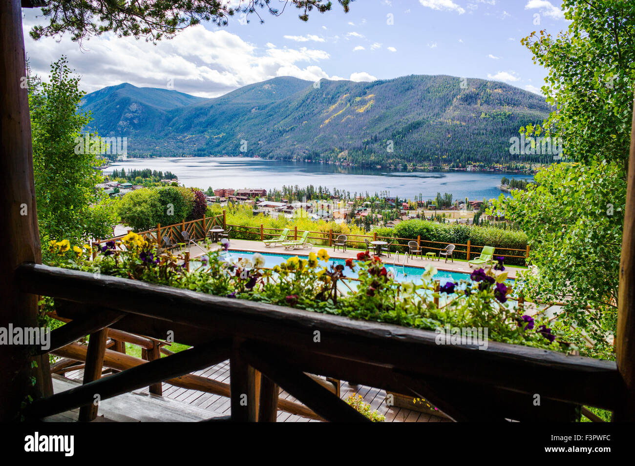 View from porch of historic Grand Lake Lodge; near Rocky Mountain ...