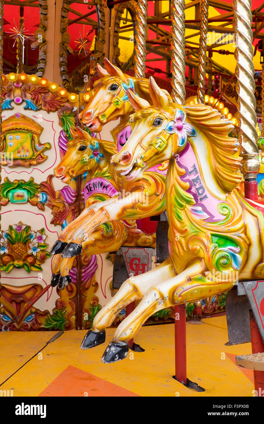 Vintage Carousel - Horses on a vintage carousel at Porthmadog, Wales ...