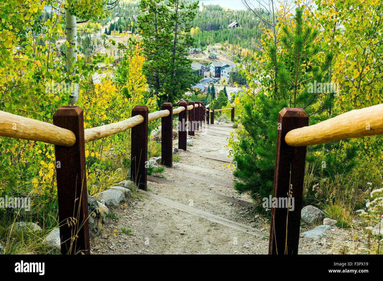 Rustic outdoor garden stairs; historic Grand Lake Lodge; near Rocky ...