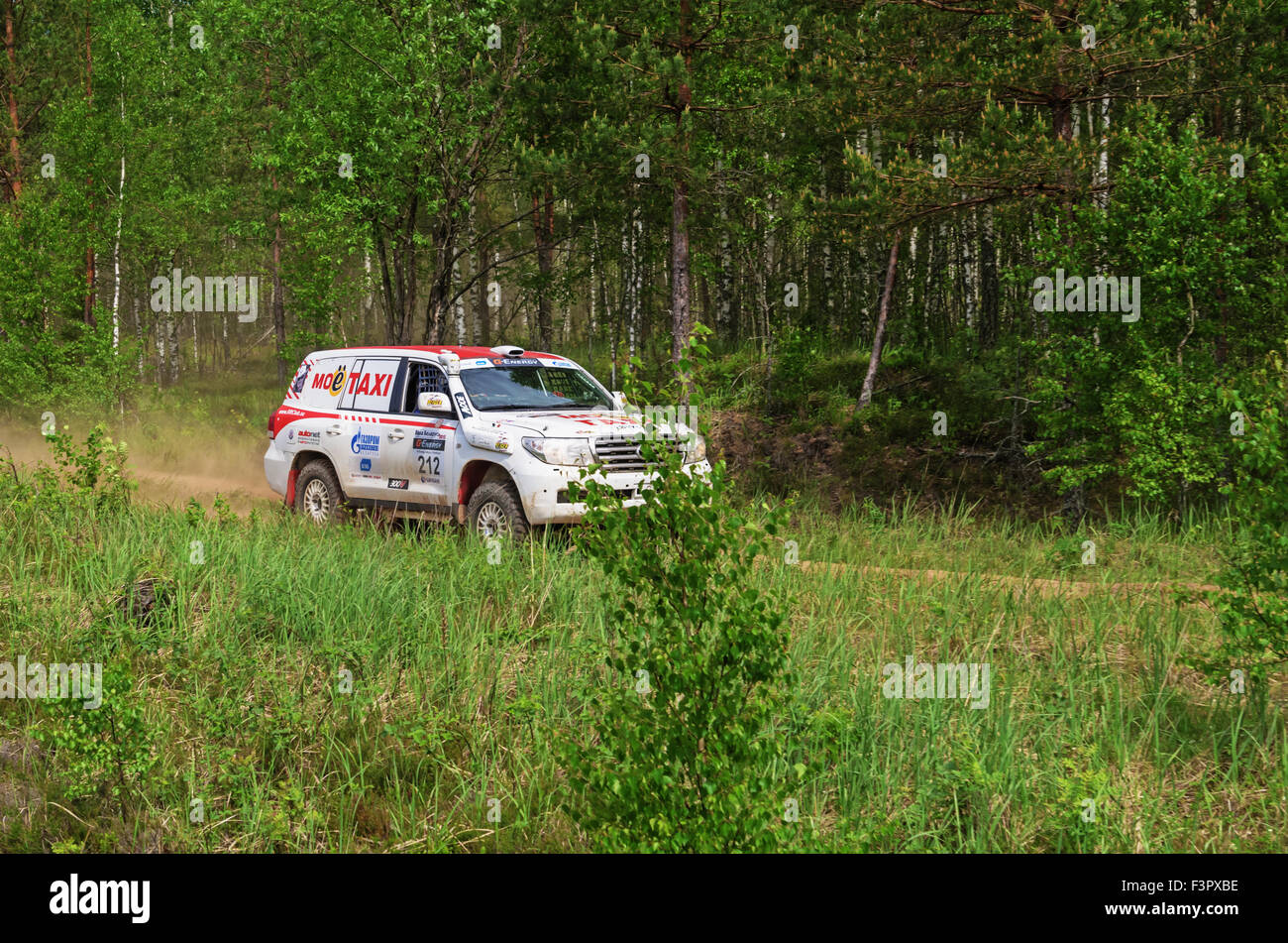 Races on a rally-raid in forest. Rally-raid Baha "Belarus" 2015 ...
