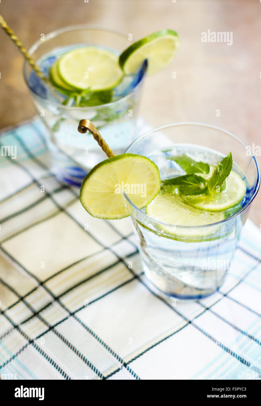 Fresh cold water with lime and mint Stock Photo - Alamy